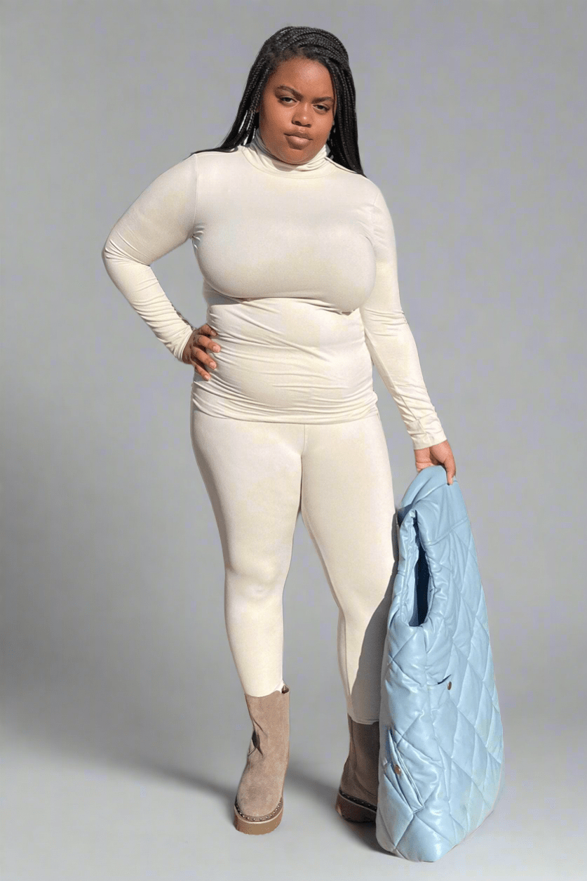 Lara Mock Neck Legging Set (Sand Beige) – lee monet